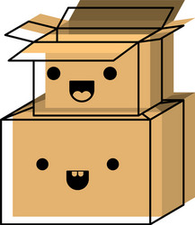 Sealed kawaii animated cardboard box in watercolor