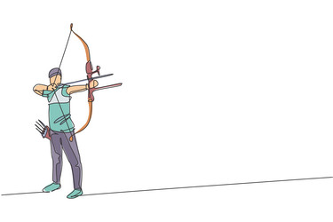 Single one line drawing man with bow and arrow Vector Image