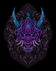 Red oni mask with snake and engraving ornament Vector Image