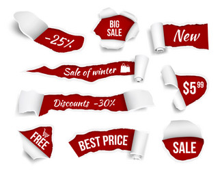 Torn paper ripped sheets curl Royalty Free Vector Image