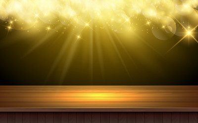 Wooden table with light in dark room Royalty Free Vector