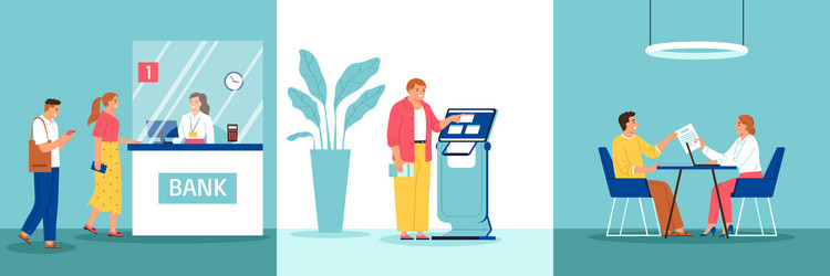 Bank clients square compositions Royalty Free Vector Image