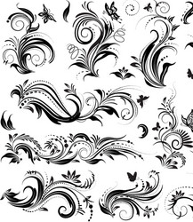 Floral baroque engraving elements Royalty Free Vector Image