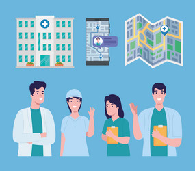 Four hospital map icons Royalty Free Vector Image