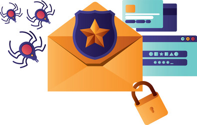 Open letter with shield and window isolated icons Vector Image