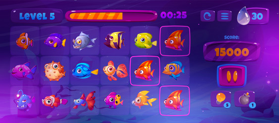 Underwater game ui interface with fish slot icon Vector Image