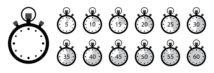 Timer and stopwatch icon set with digital numbers Vector Image