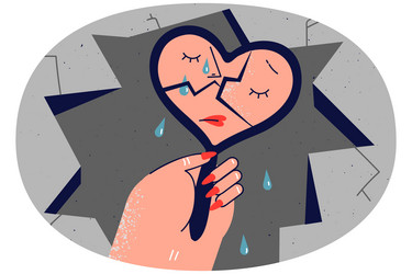 Unhappy woman look in broken mirror crying Vector Image