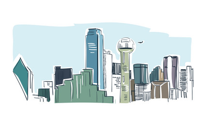 Dallas skyline hand drawn Royalty Free Vector Image