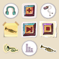 Hand drawn music emblems set isolated Royalty Free Vector