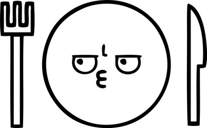 Line drawing cartoon dinner plate Royalty Free Vector Image