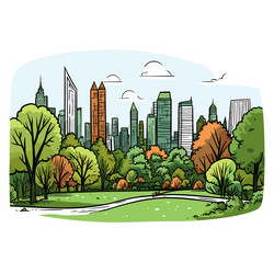 Central park park hand-drawn comic Royalty Free Vector Image