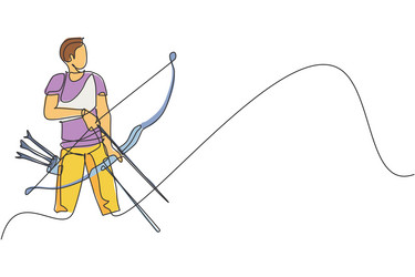 Single one line drawing man with bow and arrow Vector Image