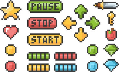 Pixel game elements graphic 8bits arcade games Vector Image