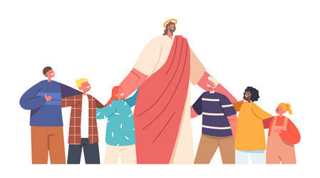 Jesus christ surrounded by smiling children Vector Image