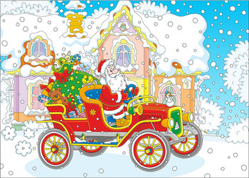 Santa driving a car with gifts Royalty Free Vector Image