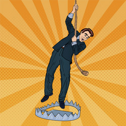 Business man on the rope falls into trap Vector Image