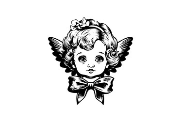 Little angel logotype retro style engraving Vector Image