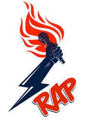 Rap music logo or emblem with microphone in hand Vector Image