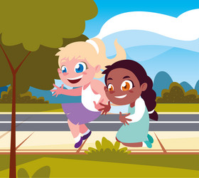 Girls cartoons playing outside design Royalty Free Vector