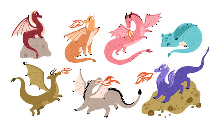 Fairy tale dragons magical fire breathing animals Vector Image