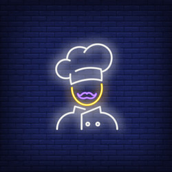 Chef neon text with cook in uniform Royalty Free Vector