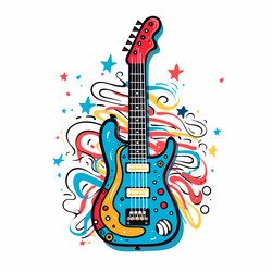 Electric guitar hand-drawn comic guitar Royalty Free Vector