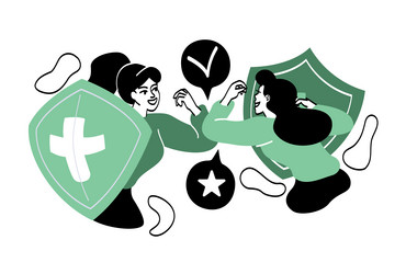 People with shields protecting Royalty Free Vector Image