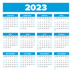 Simple 2023 year calendar Royalty Free Vector Image