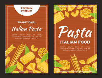 Italian and homemade pasta card templates set Vector Image