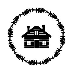 Wooden log cabin in scandi linocut style Vector Image