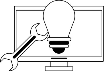 Laptop computer and bulb light idea symbol Vector Image
