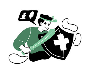 People with shields protecting Royalty Free Vector Image