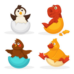 Baby animals hatch eggs cartoon pets hatching Vector Image