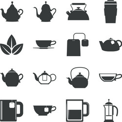 Tea black silhouette icons set Royalty Free Vector Image