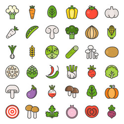 Cute vegetable icon set solid style Royalty Free Vector