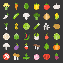 Cute vegetable icon set solid style Royalty Free Vector