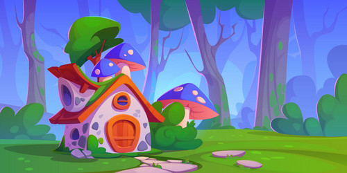 Fairytale forest house building cartoon Royalty Free Vector