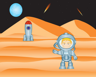Astronauts on mars people in spacesuits Royalty Free Vector