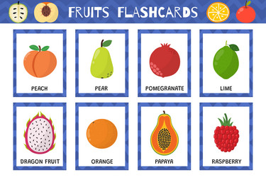 Fruits flashcards set flash cards collection Vector Image