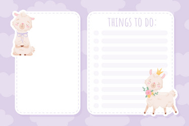 Empty card with cute fluffy llama or alpaca Vector Image