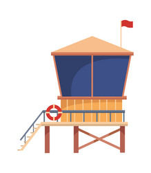Wooden lifeguard station with lifebuoy Royalty Free Vector