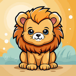 Lion hand-drawn comic cute doodle style Royalty Free Vector