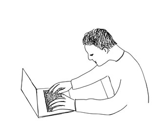 Sketch of man with computer hand drawn Royalty Free Vector