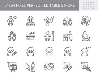 Pediatrics line icons include Royalty Free Vector Image