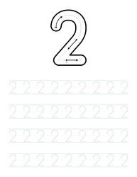 Writing number 2 in arabic worksheet for kids Vector Image