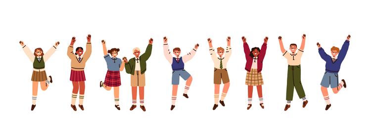 Happy school children winners team excited kids Vector Image