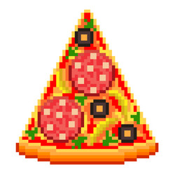 Pizza pixel art piece is pixelated fast Royalty Free Vector