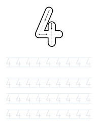 Writing number 4 in arabic worksheet for kids Vector Image