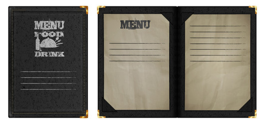 Restaurant menu notebook in black leather binding Vector Image